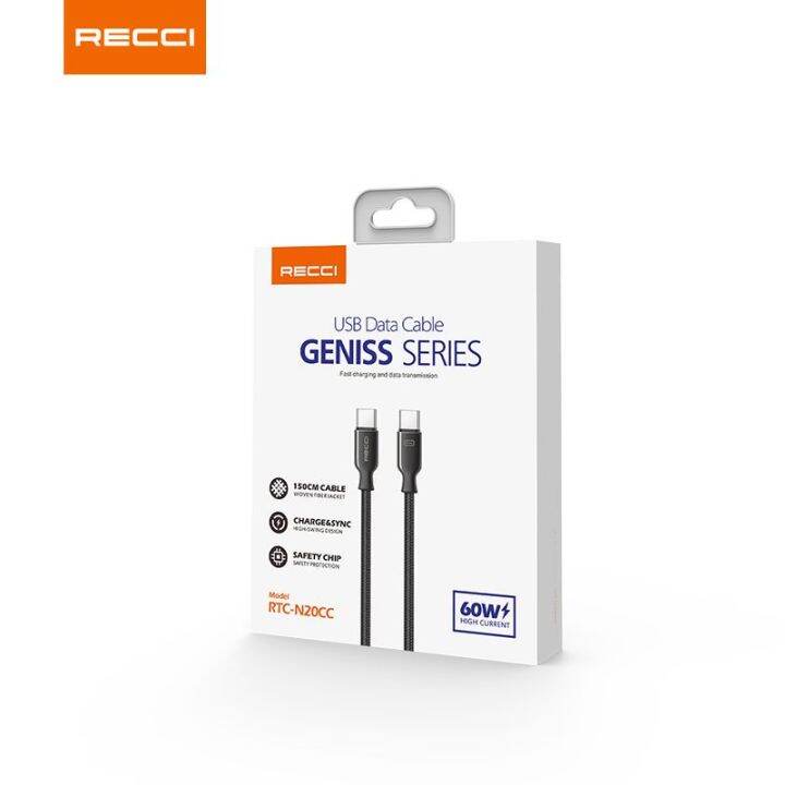 [READY STOCK] RECCI RTC-N20CC (TYPE-C TO TYPE-C) 150CM 65W GENIS SERIES ...