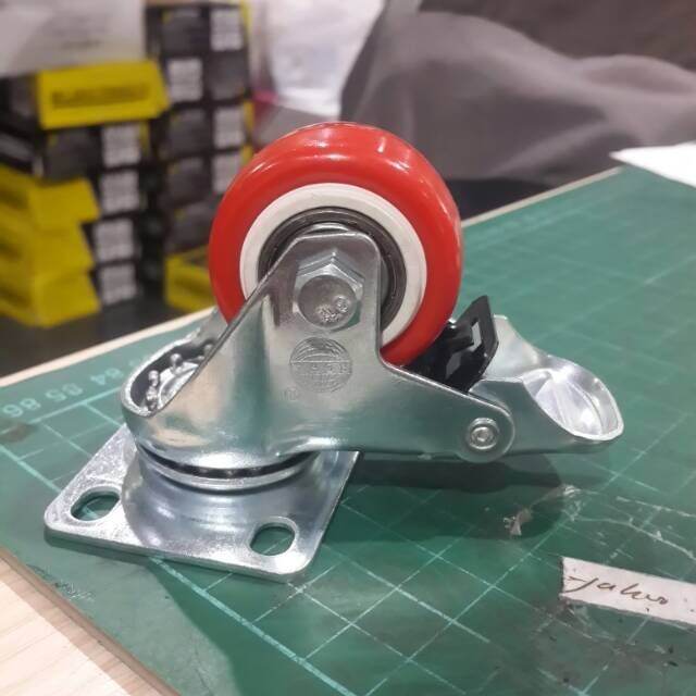 Roda Poliurethane / PU Heavy Duty 1.5" 40 mm Hidup + Rem ROHA HD ...