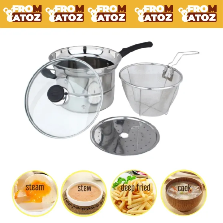 Multifunction Pot 3 in 1 Stainless Steam and Deep Frying Cooking Pot ...