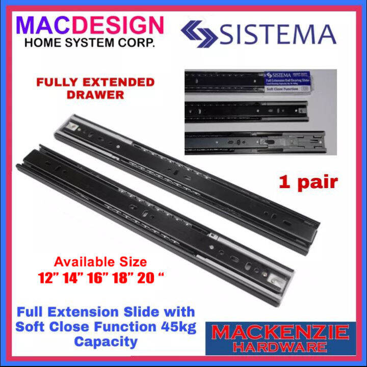 SISTEMA FULL EXTENSION DRAWER GUIDE WITH SOFT CLOSE FUNCTION BLACK 45KG ...