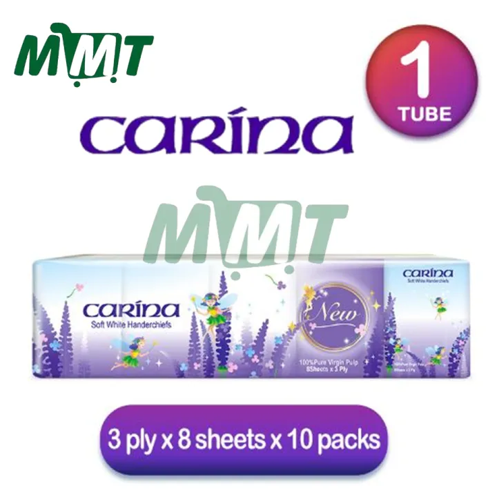 Carina Handkerchief Tissue x 1 tube (3ply x 8's x 10 packs) (Unscented ...