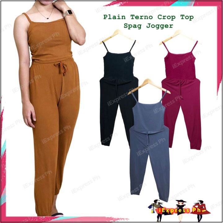 Plain Ter Crop Top Spag Jogger For Women | Small to Medium | Lazada PH