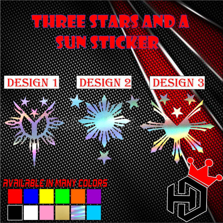 3 star and a sun sticker 3 inches long waterproof machine cut original ...