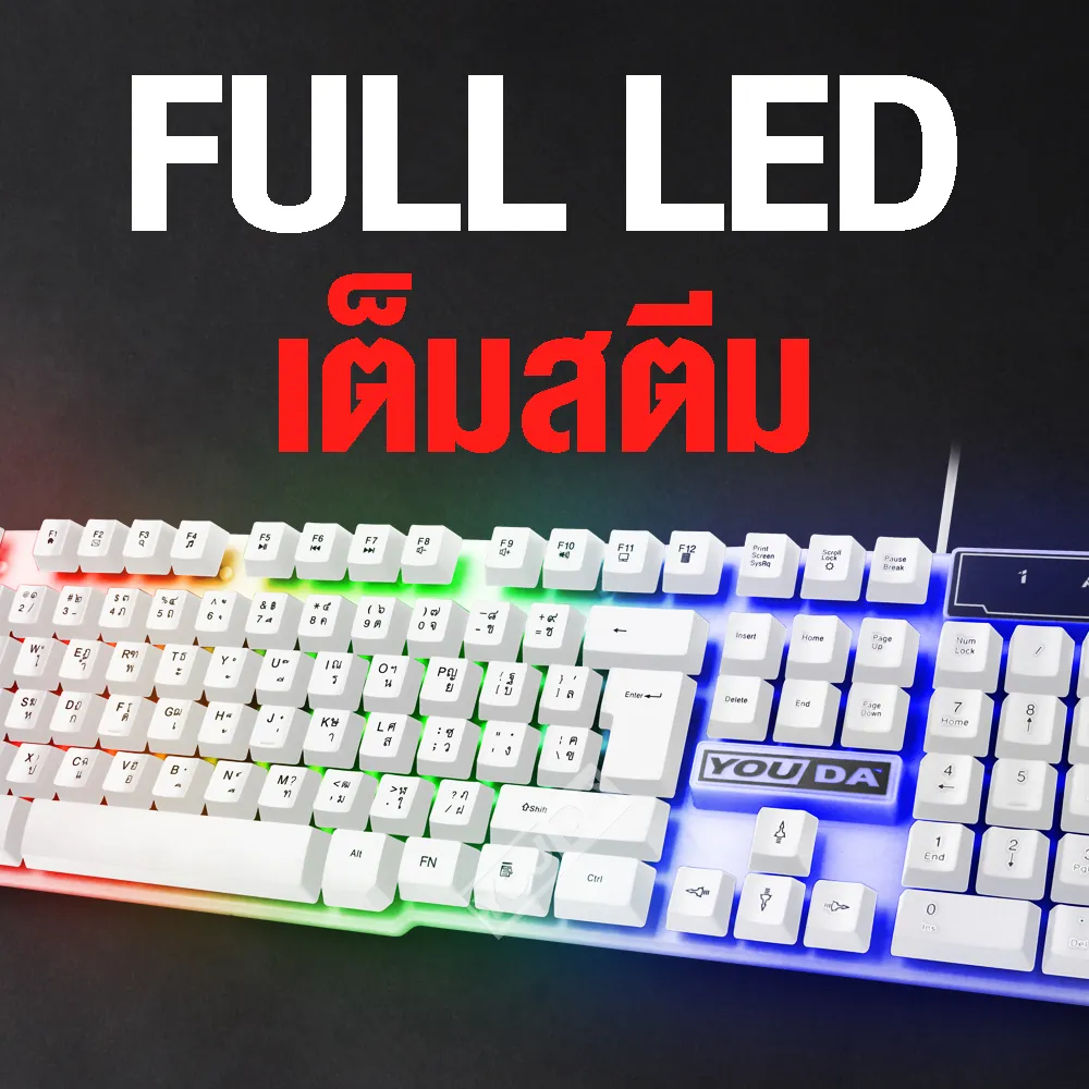 YOUDA คีย์บอร์ดเกมมิ่ง LED T-666 【รับประกัน 1ปี】คีย์บอร์ด USB แป้นพิมพ์ USB มีภาษาไทยและภาษา ...