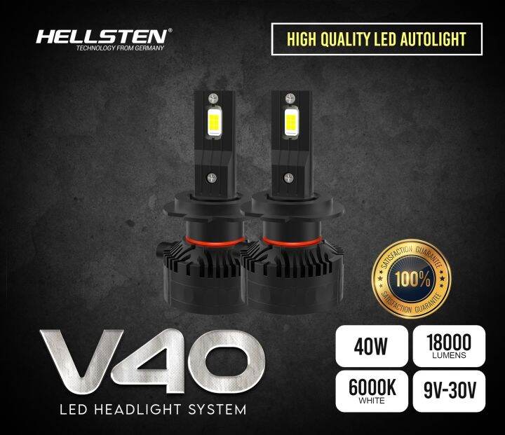 HELLSTEN LED HEADLIGHT | V40 SERIES | WHITE 40 WATTS H1 H4 H7 H11 9005 ...