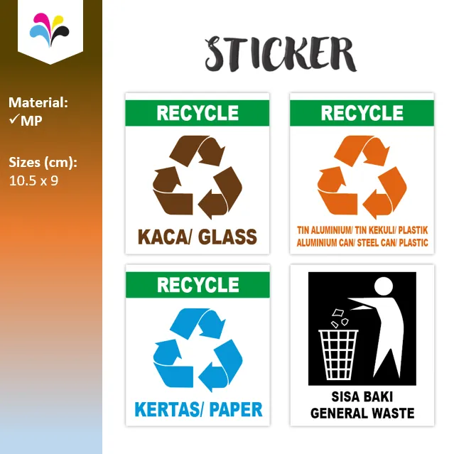 Recycling label sticker recycle sticker kitar semula kaca glass tin ...