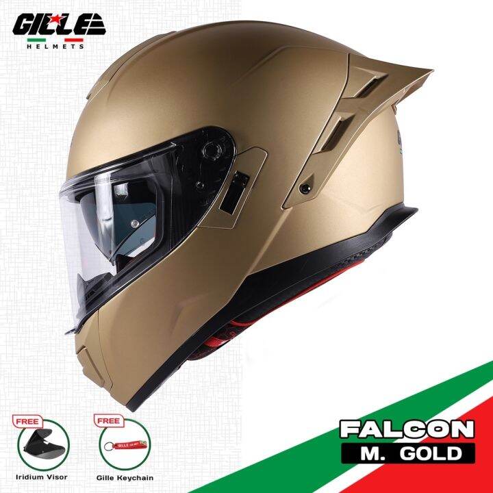 Gille 883 Falcon Solid Full Face Dual Visor Double D Ring Lock Helmet w/ Free Iridium Silver ...