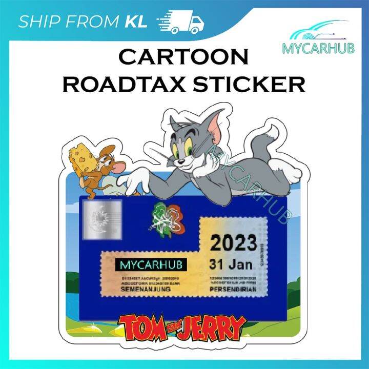 Cartoon Roadtax Sticker Tom and Jerry Stick Windscreen / Pelekat Cute ...