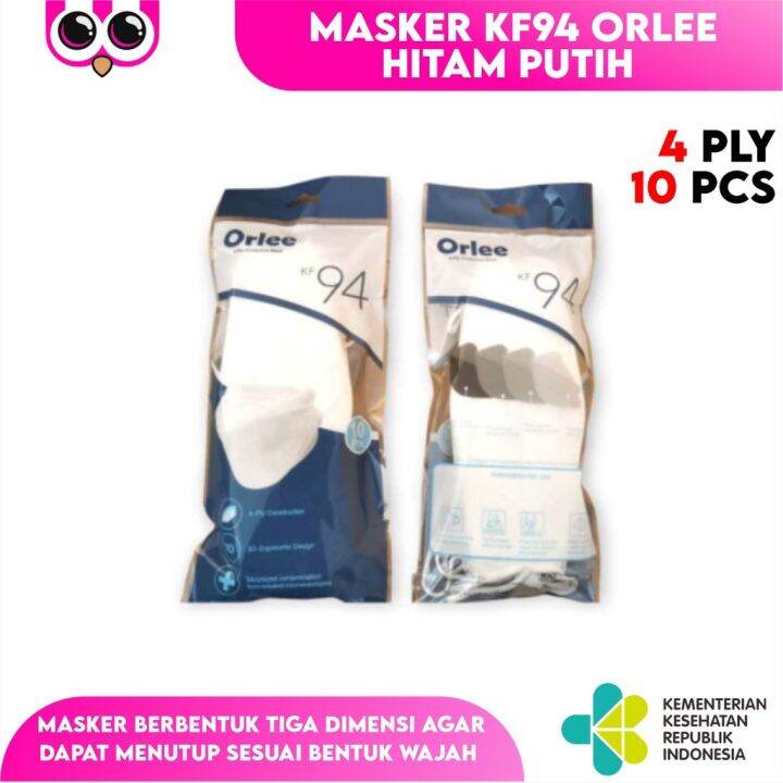 [ KF94 ORLEE ] MASKER KF 94 ORLEE HITAM PUTIH 4 PLY SACHET ISI 10 ...