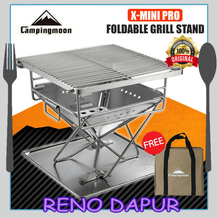CAMPINGMOON X-MINI PRO Stainless Steel Foldable Barbecue Grill Mini with Carry Bag Grill Stand ...