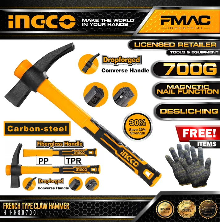 INGCO French Type Claw Hammer 370mm 700g Converse Handle HIHH80700 ...