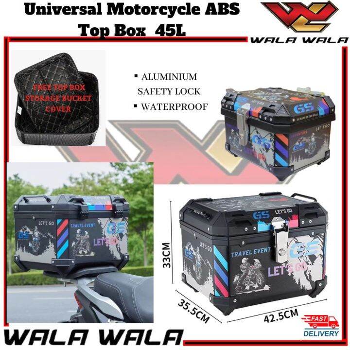 Universal Motorcycle ABS Top Box 45L Waterproof Rack Aluminum Safety ...