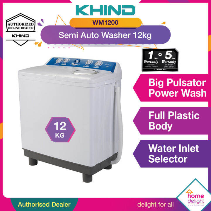 Khind Semi Auto Washing Machine [ 7kg WM717 / 10kg WM1017 / 12kg WM1200 ] | Lazada