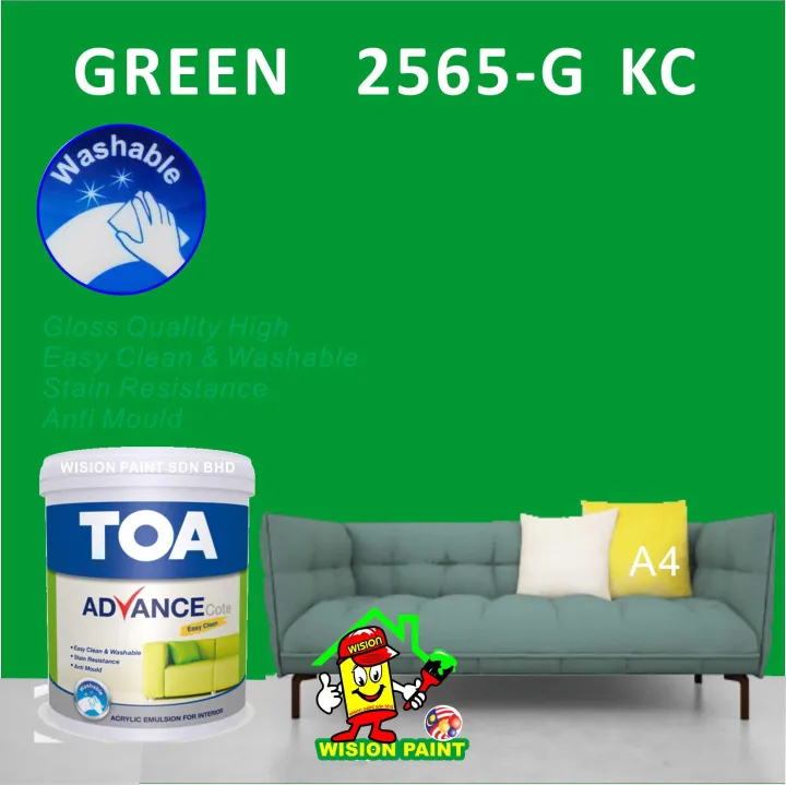 GREEN 2565-G KC ( 1L or 5L ) TOA PAINT ADVANCE COTE EASY CLEAN GLOSSY QUALITY INTERIOR PAINT ...