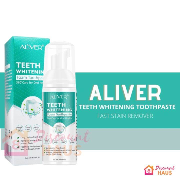 ☚2-DAY RESULT ALIVER Teeth Whitening Mousse Toothpaste removes stain ...