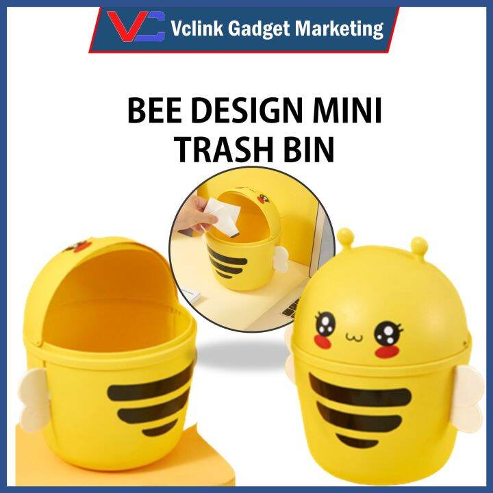 Small Bee Mini Dustbin Cute Design for desktop trash bin 90' Degree Lid ...