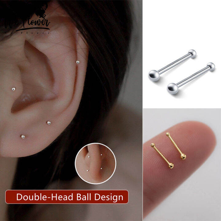 We Flower S925 Silver Mini Piercing Bar Ear Stick Earrings For Women ...