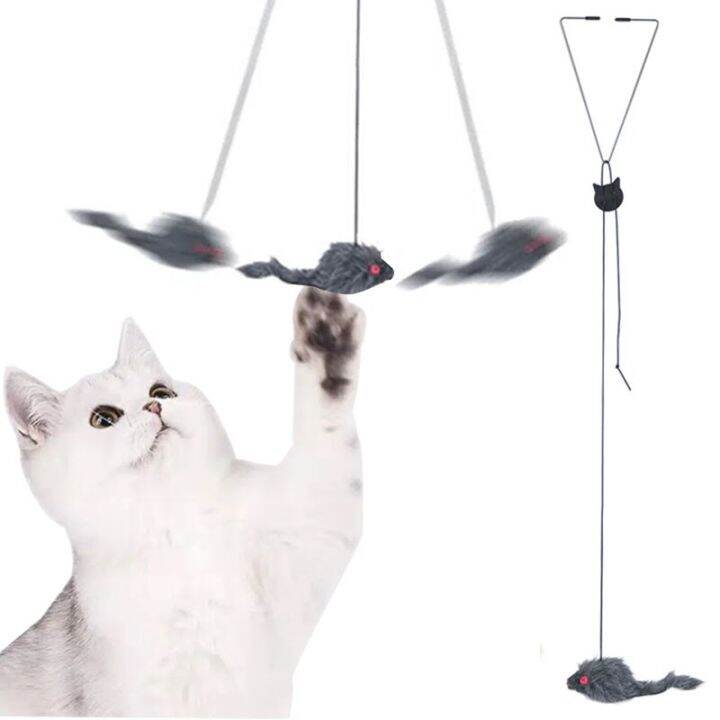 Interactive Cat Toy Hanging Door Retractable Cat Scratch Rope Mouse ...