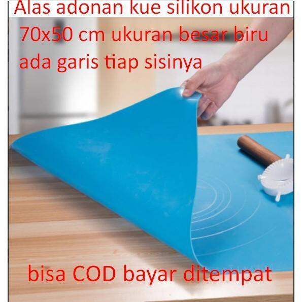 Alas adonan kue silikon ukuran 70x50 cm ukuran besar biru ada garis ...