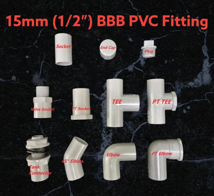 15MM (1/2") PVC Fitting / PVC Connector - Socket/Elbow/Tee - P/T Socket Elbow/Valve Socket/Plug ...