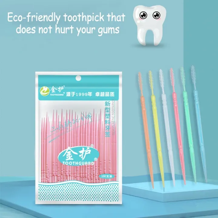 100% Dragon-100pcs Double-headed Dental Floss Interdental Toothpick ...