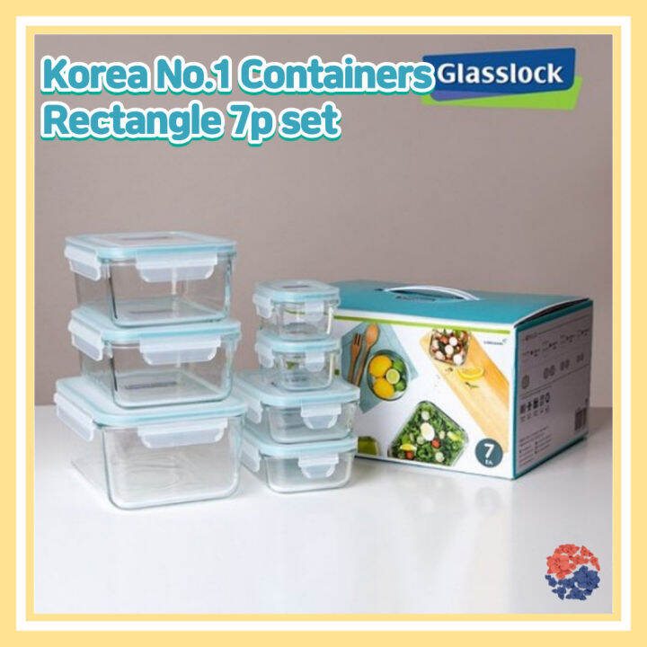 Korea No.1 Containers Glass Lock Blue Rectamgle 7p Set/heat-resistant container/Glass Lock gift ...