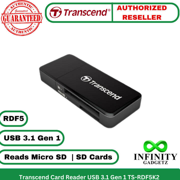 ♦Transcend USB 3.1 Gen 1 High Speed Card Reader RDF5 Black☞ | Lazada PH