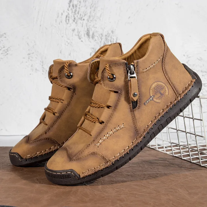 Menico Men Hand Stitching Side Zipper Microfiber Leather Boots Old Men ...