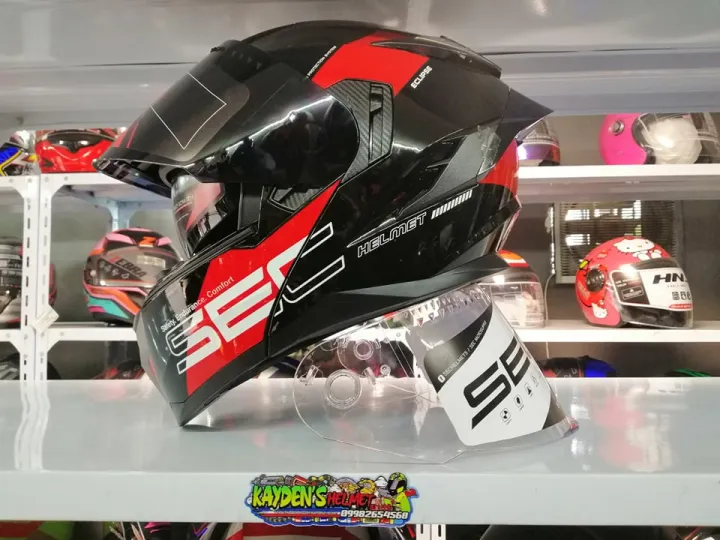SEC REVOLT ECLIPSE BLK/RED MODULAR HELMET FREE EXTRA LENS & spoiler ...