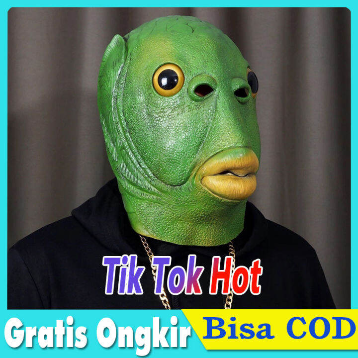 Hot TikTok Mainan Topeng Kepala Ikan Hijau Bahan Latex Untuk Kostum ...