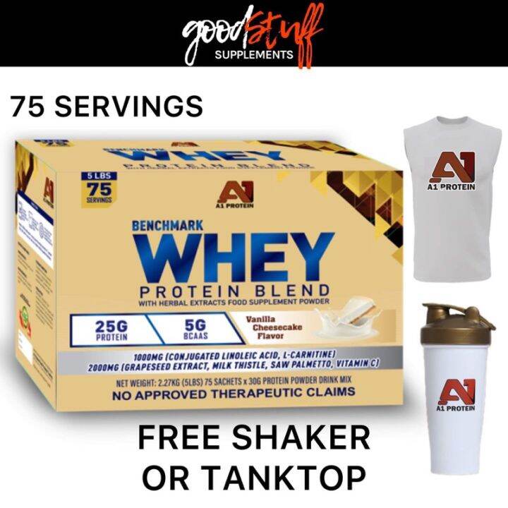 A1 Protein Whey 20s 30s and 75s Free tanktop or shaker 75 servings only ...