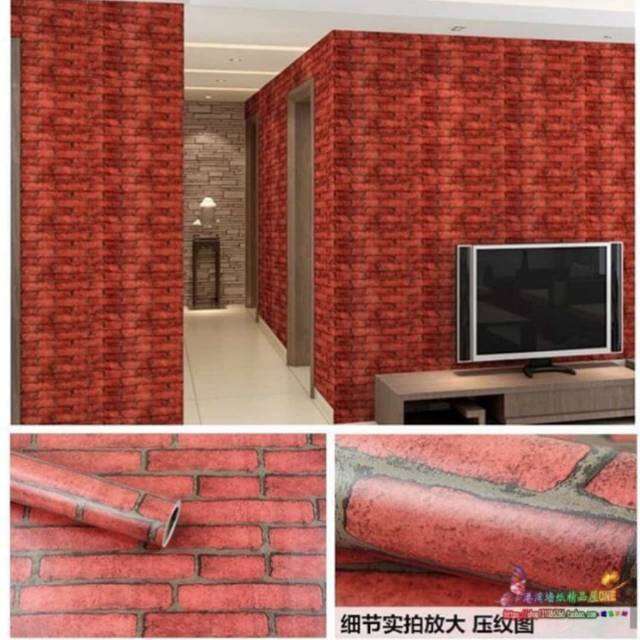 wallpaper dinding motif bata merah ukuran 45 cm x 10 meter | Lazada ...
