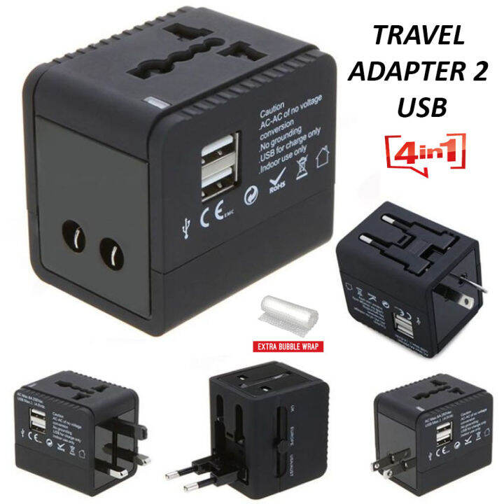 Beauty Universal Travel Adapter 4 in 1 EU UK USA AU Plug 2 USB Adapter ...