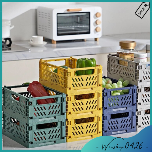 WINSHOP (S/M/L) Folding Collapsible Plastic Storage Crate Box Stackable ...