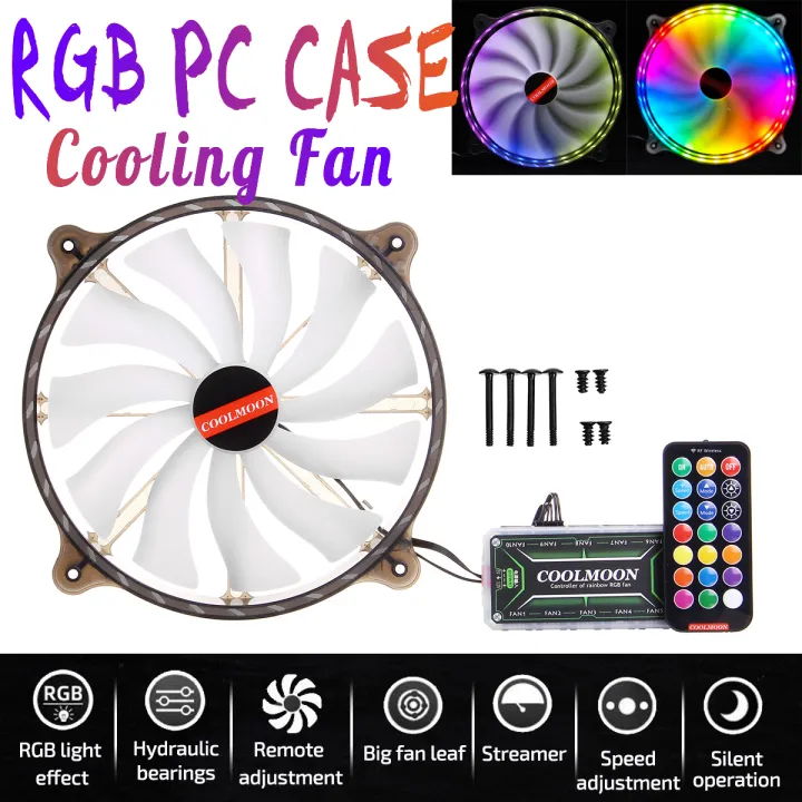 20cm LED RGB PC Case Fan Remote Control 12V 200mm Big Large Cooling Fan ...