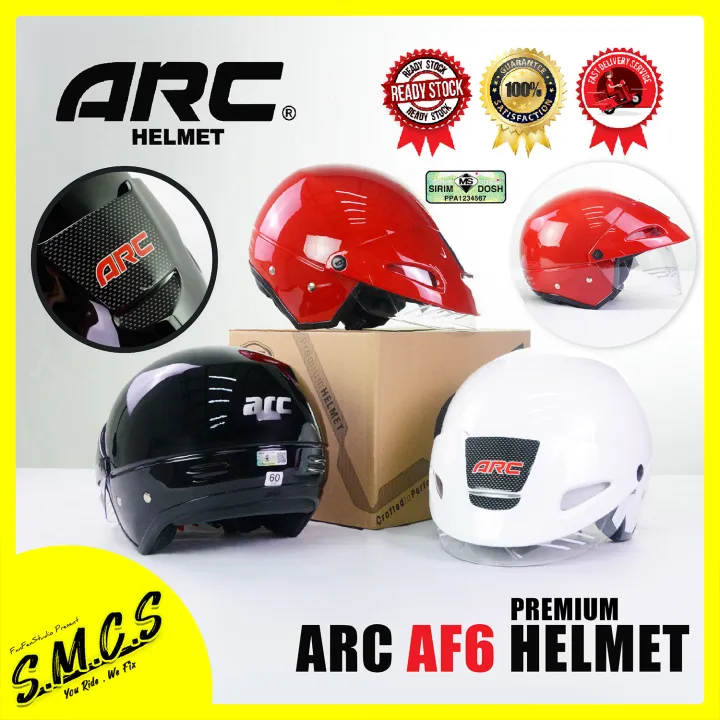 ARC Steng AF6 New Helmet Unique Visor Cap 2/3 Half Cut Matt Black / Red ...