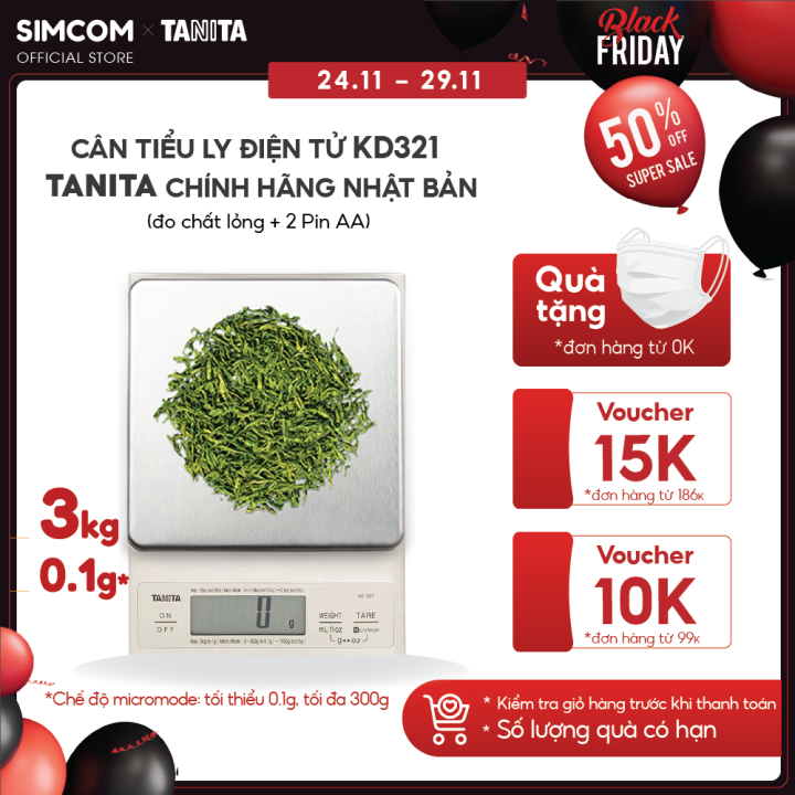 Cân tiểu ly điện tử TANITA KD321 3kg-0.1g, hỗ trợ làm bánh, giảm cân, bảo hành chính hãng nhật ...