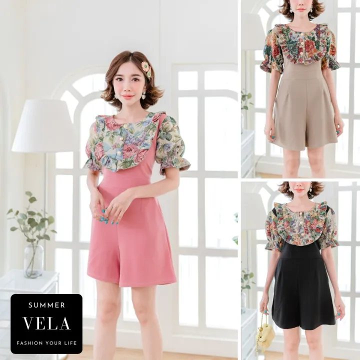 VELA-JS26 JUMPSUIT จั้มสูทผู้หญิง ผ้าทอสไตล์ฝรังเศษ (M34"-38") จั้มสูทออกงาน ชุดไปงานแต่ง ชุดออก ...