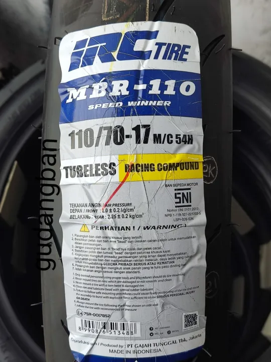 IRC MBR110 110 70 17 Speed Winner Soft Compound Ban Motor Tubeless ...