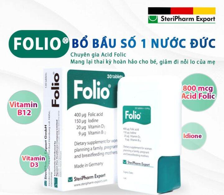 2 Hộp 30 viên Folio - Viên uống bổ sung Acid Folic cho mẹ bầu Folio ...