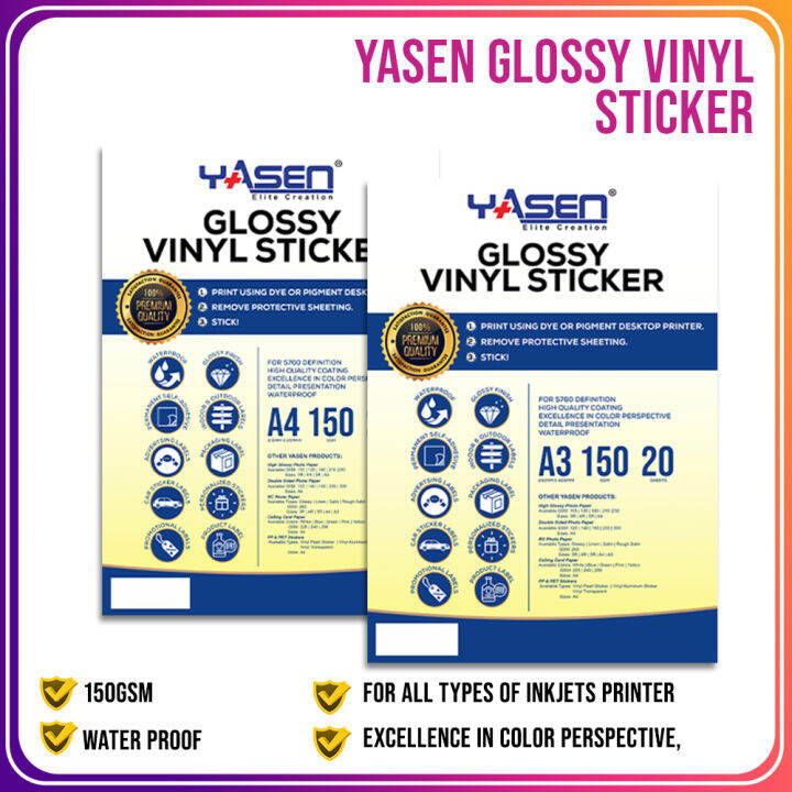 YASEN VINYL GLOSSY Sticker | 150GSM A4 / High Quality Coating and Paper ...