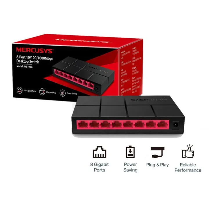 Mercusys MS108G Switch(สวิตซ์) Gigabit 8 port รุ่น 8 พอร์ต LAN 10/100/1000Mbps 2000Mbps | Lazada ...