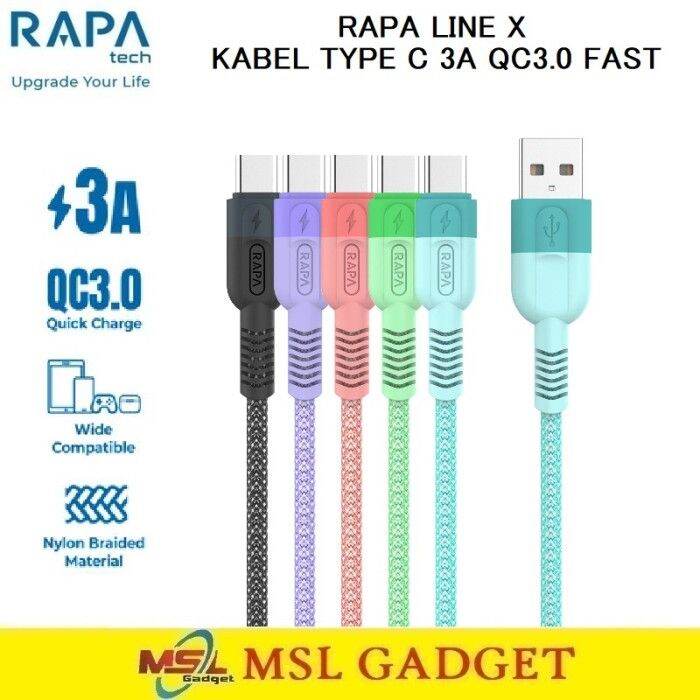 RAPA Line X Kabel Data USB Type C 3A QC3.0 Fast Charging DG1011 ...