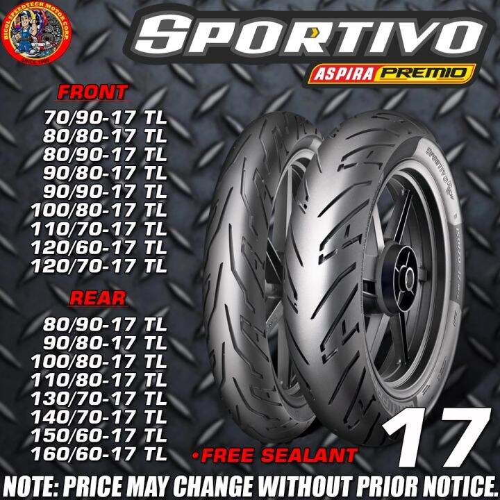 M/C TIRE SPORTIVO TUBELESS ASPIRA PREMIO 17 FRONT & REAR (ER025D) | Lazada PH