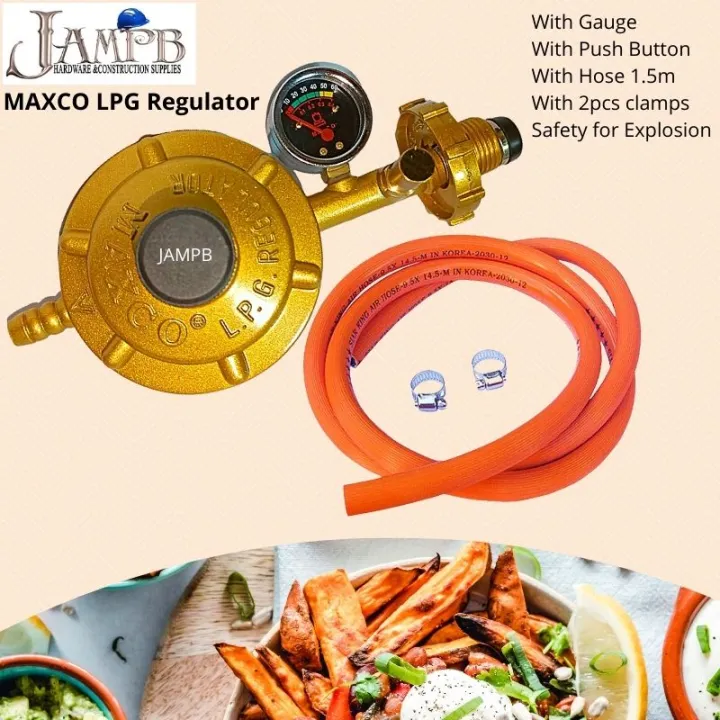 LPG Regulator with Gauge with Push button With FREE hose 1.5m With FREE ...