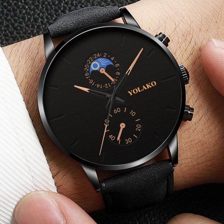 POSHI Leather Watch for men relo water proof original Chronograph Black ...