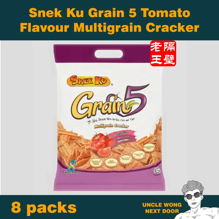 Snek Ku Grain 5 Tomato Flavour Multigrain Cracker 8 Convi-Packs 128g ...