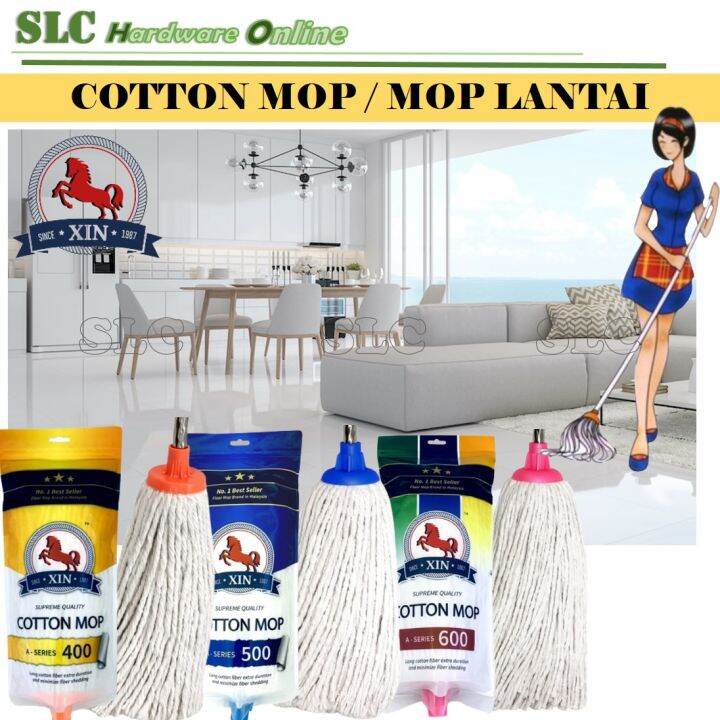 [ XIN HORSE BRAND A-SERIES #400 #500 #600 ] COTTON MOP / MOP LANTAI ...