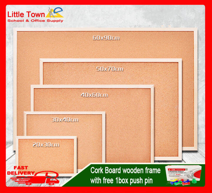 Cork board wooden frame with 1box 50pcs Push pin | Lazada PH