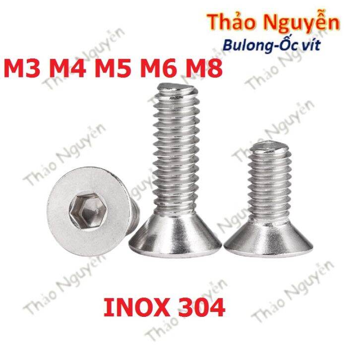 Ốc vít inox 304, Bu lông inox 304 lục giác đầu bằng M3 M4 M5 M6 M8 ...